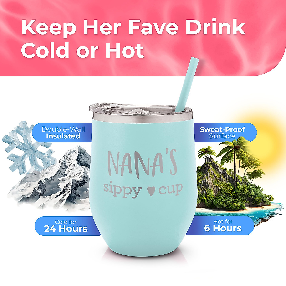 Nana's Sippy Cup Insulated Wine Tumbler - New Nana - Mother's Day Tumbler with Straw - Adult Sippy Cup Mommy Juice, Mama Cup Gift - Wine Tumbler for Nana - Mom Juice Tumbler - Wine Sippy Cup