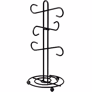 Spectrum Diversified Traditional Kitchen Countertop Mug Tree, Mug & Teacup Rack Bar & Kitchen, Coffee Corner Cup Storage, 6, Black