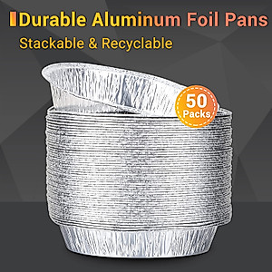 Suice 8 Inch Round Aluminum Foil Pan, 50pcs Deep Disposable Foil Container Pie Tin Round Aluminum Foil Baking Pan Disposable Cake Pan for Oven Baking, Cooking, Storing, Serving, Packing, Food Prep