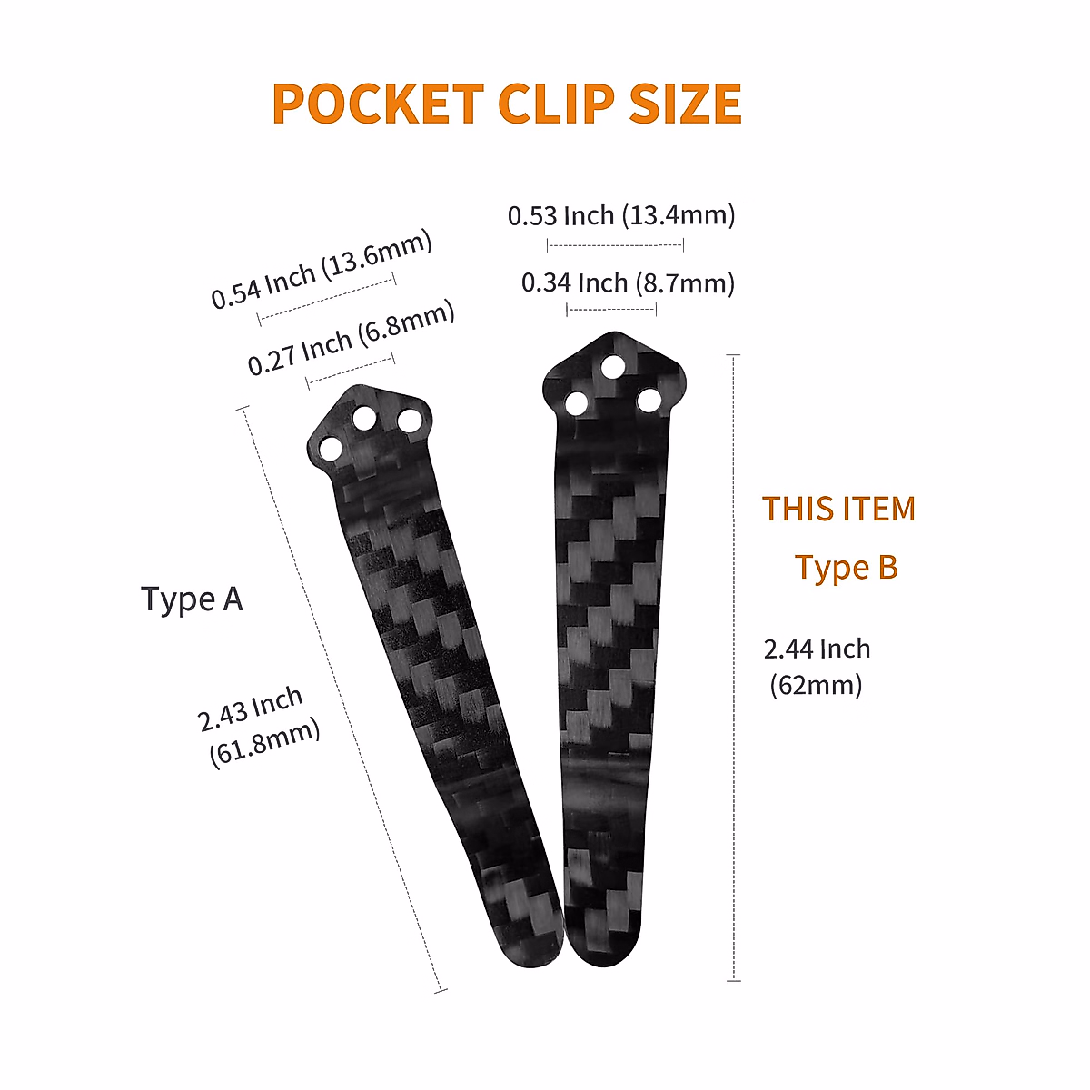 Carbon Fiber Pocket Clip Fits For Benchmade Bugout, Osborne, Bailout, Griptilian, 710, 551, 810, 940, 941, 943, 530, 707, 581 And More, Premium Custom-made Pocket Clip with 3 Pieces Screws, Black