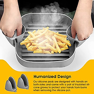 Silicone Air Fryer Basket,8.1inch Air Fryer Silicone Liner Square, Heat Resistant Gloves,Silicone Brush, Food Safe Air Fryer Oven Accessories,Reusable Replacement of Flammable Parchment Liner Paper