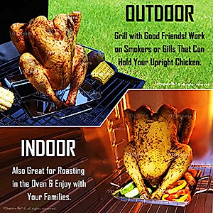 Meykers Beer Can Chicken Holder Stand - Vertical Roaster for Grill Smoker Oven - Stainless Steel Rack Tray Canister Vegetable Spike - BBQ Barbeque Smoke Seasoning Beer Butt Chicken Turkey Meat