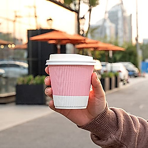8 Ounce Disposable Coffee Cups, 500 Double Wall Hot Cups For Coffee - Lids Sold Separately, Rippled Wall, Light Pink Paper Insulated Coffee Cups, For Coffee, Tea And More-Restaurantware