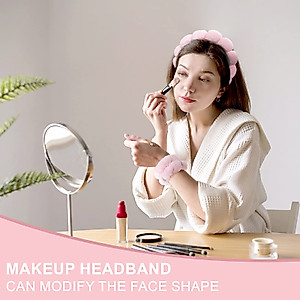 YJTIMEGS Sponge Spa Headband for Washing Face, Spa Terry Towel Cloth Fabric Head Band with 2PCS Wrist Washband, Bubble Headband Makeup Headband for Face Washing Shower Skincare Makeup Removal(Pink)