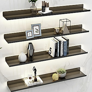 Light-Emitting Shelves, Floating Shelves Floating Display Shelf LED Lighting Effect is Good to Light Up The HomeHolds A Lot of Items Tidy Home (Color : Gold, Size : 50x20x6cm)