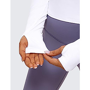 CRZ YOGA Long Sleeve Crop Tops for Women Workout Cropped Top Yoga Slim Fit Athletic Gym Shirts with Thumb Hole White Small