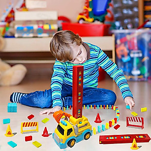 Domino Train, Domino Blocks Set, Domino Construction Vehicle Toys, Building and Stacking Toy Blocks Domino Set for 3-7 Year Old Toys, Boys Girls Creative Gifts for Kids