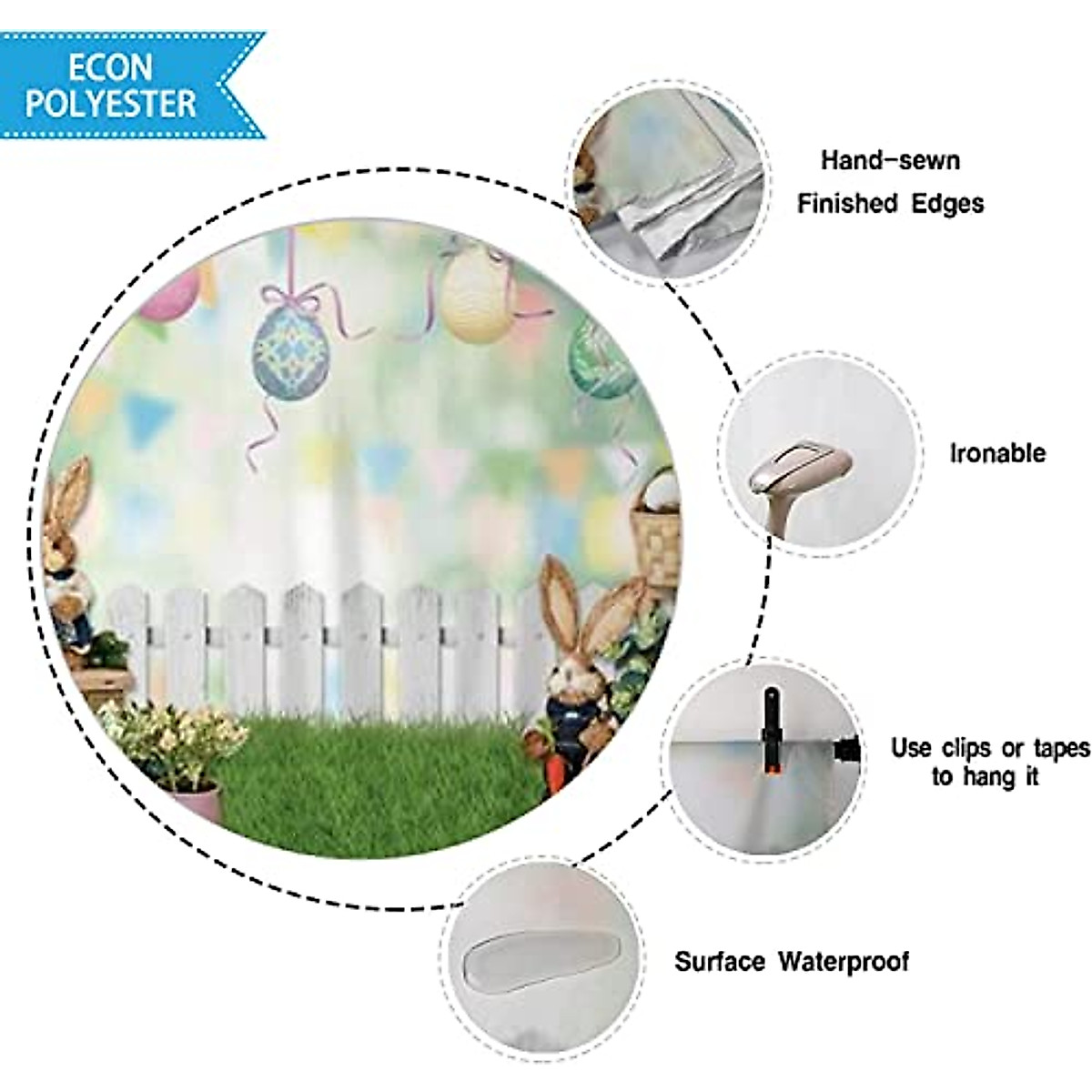 ZTHMOE 7x5ft Durable Fabric Easter Photography Backdrop Spring Garden Flower Stand Fence Eggs Grass Background Floral Bunny Tapestry Photo Booth