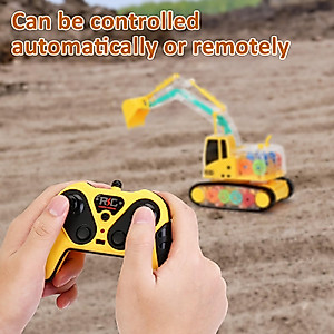 Remote Control Excavator,RC Excavator Toy Age 4-7 RC Construction Vehicles with Sound Lights Birthday for Boys 6 7 8 9
