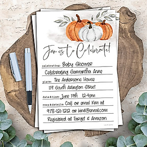 Fall Invitations Watercolor Pumpkins - (20 Count) 4x6 Invitations With Envelopes | Bridal Shower, Fall Wedding, Baby Shower, Anniversary, Engagement, Autumn Themed Invites