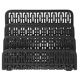 MyGift 3 Slot Black Metal Office Desktop Mail Holder Organizer with Geometric Cut-Out Perforated Design, Desk Letter, Bills and Mail Sorter, Document Tray