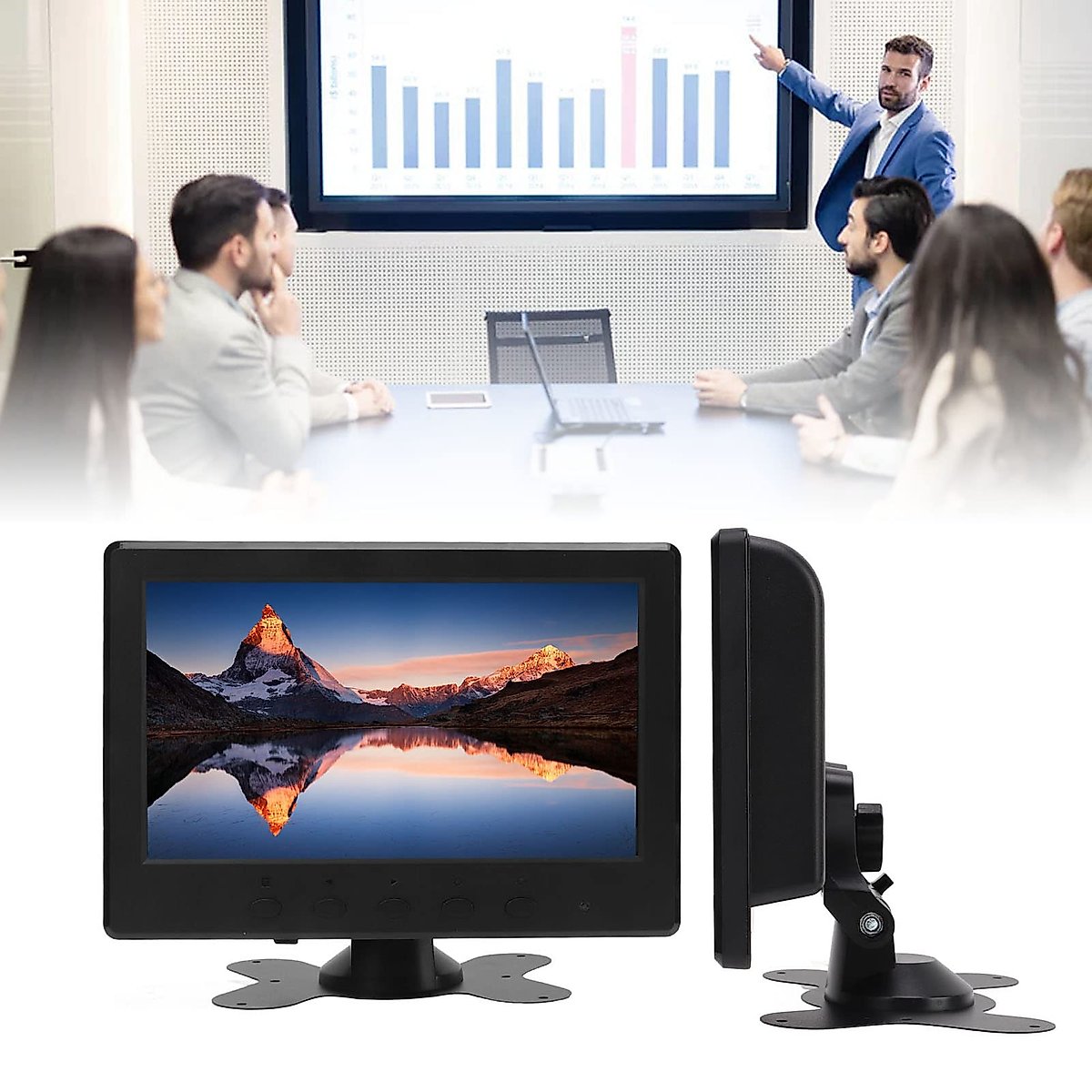 Shanrya LED Color Video Monitor, Adjustable 7 Inch TFT LED Screen Monitor for Home Computer (US Plug)