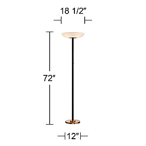 Possini Euro Design Meridian Light Blaster™ Modern Style Torchiere Floor Lamp LED 72" Tall Black Antique Brass Metal White Glass Shade for Living Room Reading House Bedroom Home Office