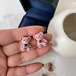3 Pairs Kawaii Funny Plush Bear Stud Earrings Cute Cartoon Animal Bowknot Bear Earring for Women Fashion Jewelry