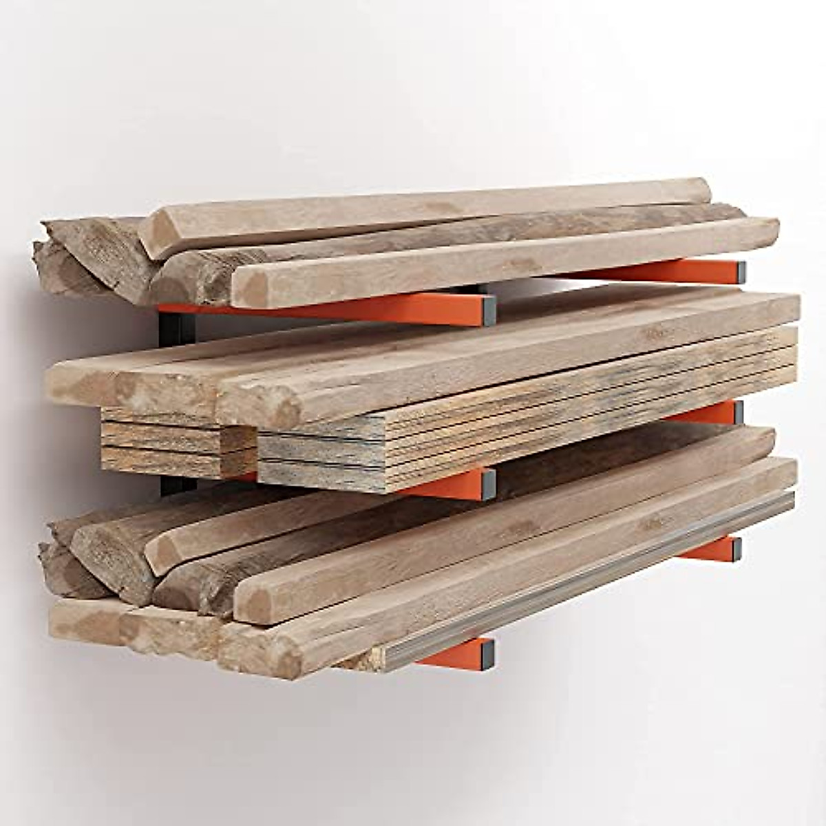 TORACK Lumber Storage Metal Rack, Wood Organizer with 3-Level Wall Mount (1PACK)