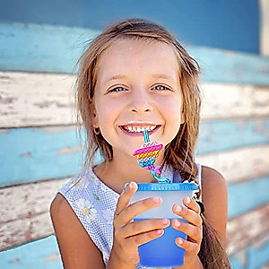 24 Pop Birthday Party Favors it Plastic Drinking Straws 8 Pop Fidget Designs Great for Pop Party Supplies with 2 Cleaning Brush