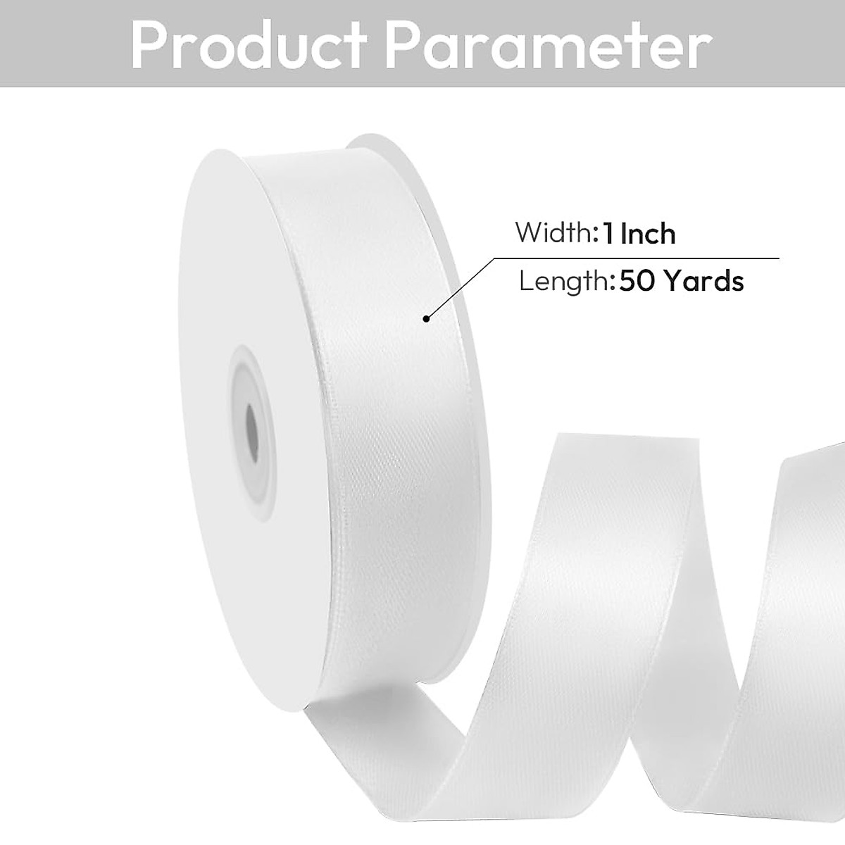 Isaspire 1" Width x 50 Yards Satin Fabric Ribbon, White Ribbon Perfect for DIY Bows, Swags, Gift Wrapping, Craft, Flower Bouquet，Christmas and Party Decoration