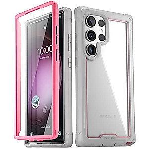 Poetic Guardian Case for Samsung Galaxy S23 Ultra 5G 6.8" (2023) [20 FT Mil-Grade Drop Tested], Built-in Screen Protector Work with Fingerprint ID, Full Body Rugged Shockproof Cover Case, Pink/Clear