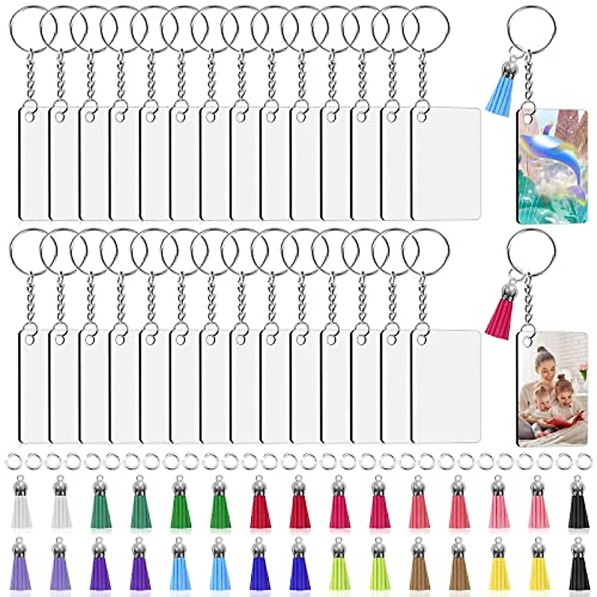 Modacraft Sublimation Keychain Blanks Bulk 120Pcs Sublimation Keychain Blanks Set with Rectangle Sublimation Blanks, Keychain Tassels, Keychain Rings and Jump Rings for DIY Keychain Crafting