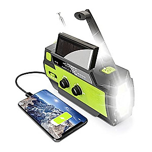 【Upgraded】 Emergency Weather Radio, Hand Crank, 4000mAH, Portable, Solar Charging, with AM/FM/NOAA, 3 LED Flashlights, Motion Sensor, Reading Lamp, SOS Alarm, Rechargeable (Green)