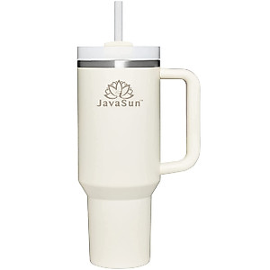 JavaSun 40 oz Tumbler with Handle and Straw Lid, Quencher H2.0 Flow, Stainless Steel Insulated Tumbler Water Bottles, Travel Mug for Hot and Cold for Water, Iced Tea or Coffee (Light Cream)