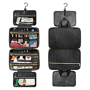 Dot&Dot Leather Hanging Travel Toiletry Bag for Women - Large Travel Toiletries Bags for Women - Travel Bags for Women Toiletry and Makeup - Makeup Travel Bag Organizer - Toiletry Travel Bag Women