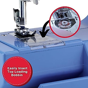 SINGER M1000 Lightweight & Portable Sewing Machine With 32 Stitch Applications, LED Light & Top drop-in bobbin for Hems | Great for Mending - Blue