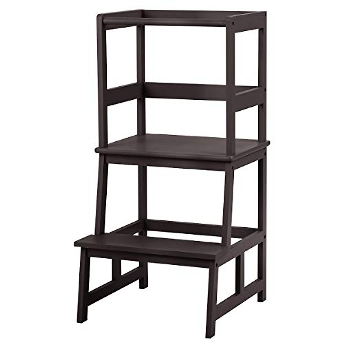 Costzon Kids Kitchen Step Stool with Safety Rail, Toddler Kitchen Stool w/Solid Bamboo Construction, Child Stand Helper for Kitchen Bathroom Living Room, Perfect for Toddler from 18-36 Months (Brown)