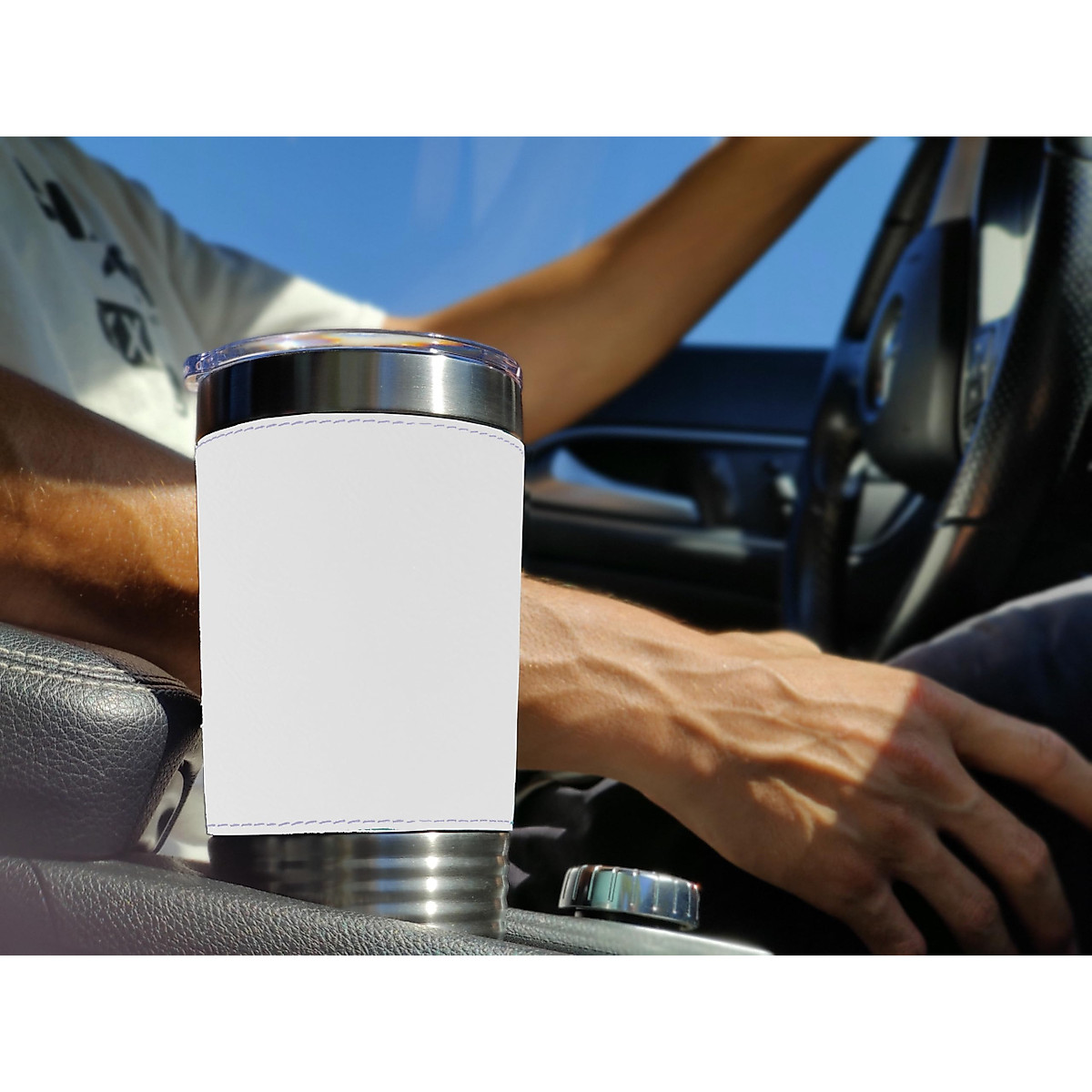 LaserGram 20oz Vacuum Insulated Tumbler Mug, Mermaid, Personalized Engraving Included (Faux Leather, White)