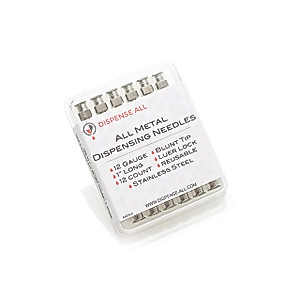 Dispense All - 12 Pack - 12 Gauge 1 Inch All Metal Blunt Tipped Dispensing Needle, Stainless Steel, Luer Lock | Refill Cartridges and Transfer Viscous Liquids Oils Glycerin Distillate Epoxy Adhesive