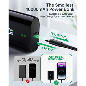Coolreall Mini Portable Charger, Power Bank 10000mAh with LED Display, 3A USB C (in & Out) Power Bank Fast Charging, Phone Battery Pack Compatible with iPhone 14 13 12 Pro Samsung S22 Google LG etc