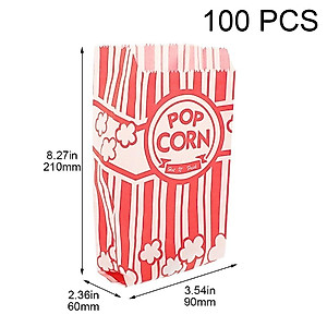 Luxylei Paper Popcorn Bags 100 Pack Popcorn Bags Bulk Popcorn Containers Movie Night Supplies Reusable Popcorn Bags for Party Events Gatherings