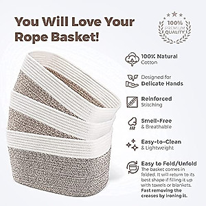 Cotton Rope Basket for Storage | 15"x10"x9" Set of 3 Large Storage Baskets for Organizing with Handles, works as Cloth Baskets, Blanket Basket, Big Woven Laundry Basket or Black Toy Bin like White Wicker Laundry Baskets