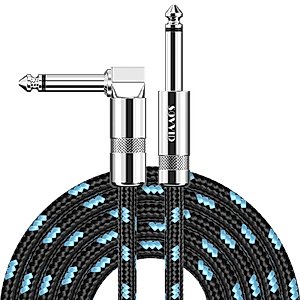 Sovvid Guitar Cable 10FT Professional Instrument Cable Electric Guitar AMP Cord Updated Version 1/4 TS Cable for Guitar Bass Mandolin Keyboard and Pro Audio, Right Angle to Straight (Black Blue)