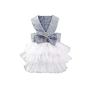 Medium Girl Dog Sweaters Bottoming Dog Summer Clothes Stripe Pet Dress Cat Dress Print Pet Clothes Extra Small Puppy Sweaters for Extra Small Dogs (X-Small, Blue)