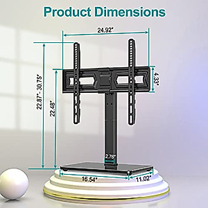 Universal TV Stand, Swivel TV Stand Base Fits Most 37 to 70 Inch LCD LED Screens, 9 Levels Height Adjustable Table Top TV Stand with Tempered Glass Base, Holds up to 88lbs, Max VESA 600x400mm
