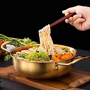 MBBITL Paella Pan Skillet Pan Gold Stainless Steel Serving Pan 8.6 Inches for Hot Pot Dry Pot Seafood Cooking