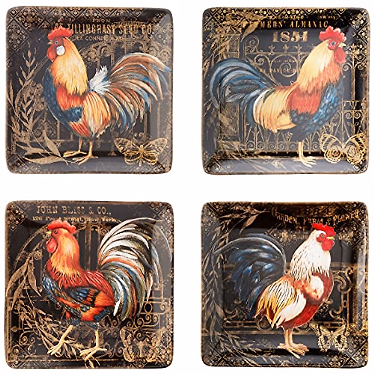 Certified International Gilded Rooster Dinnerware.Tabletop, One Size, Multicolored