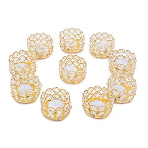 TIED RIBBONS 10 Pcs Crystal Tealight Candle Holders | Metal Rim, Golden | 2 Inch | Votive Tealights Holder | Crystal Glass Candle Holder for Table Centerpiece, Wedding, Housewarming, Anniversary