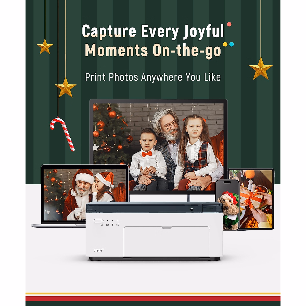 Liene 4x6'' Instant Photo Printer (Battery Edition) Bundle100-sheet, 3 Ink-Cartridge, Wireless Photo Printer for iPhone, Smartphone, Android, Computer, Dye Sublimation, Photo Printer for Travel, Home