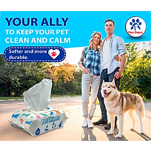 Pets Depot 100 Gentle Puppy Wipes for Butt and Paws - Hypoallergenic, Easy to Use for Dog and Cat Cleaning and Deodorizing - Wet Grooming Wipes to Sanitize Your Pet's Toys
