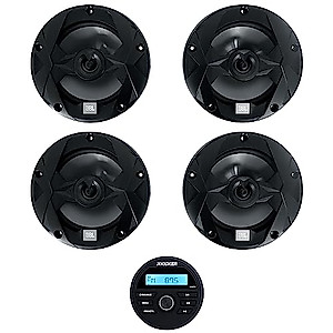 Kicker 46KMC2 Gauge Hole Digital Media Receiver w/Bluetooth/USB for Boat/ATV/UTV Bundle with (2) Pair JBL MS65B Marine Audio Boat 6.5" Speakers Black (3 Items)