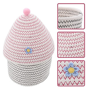 HANABASS Cotton Rope Storage Basket with Lid Small Woven Baskets Cute Toy Storage Basket Mini Storage Bins for Living Room Nursery Bathroom Desk Red