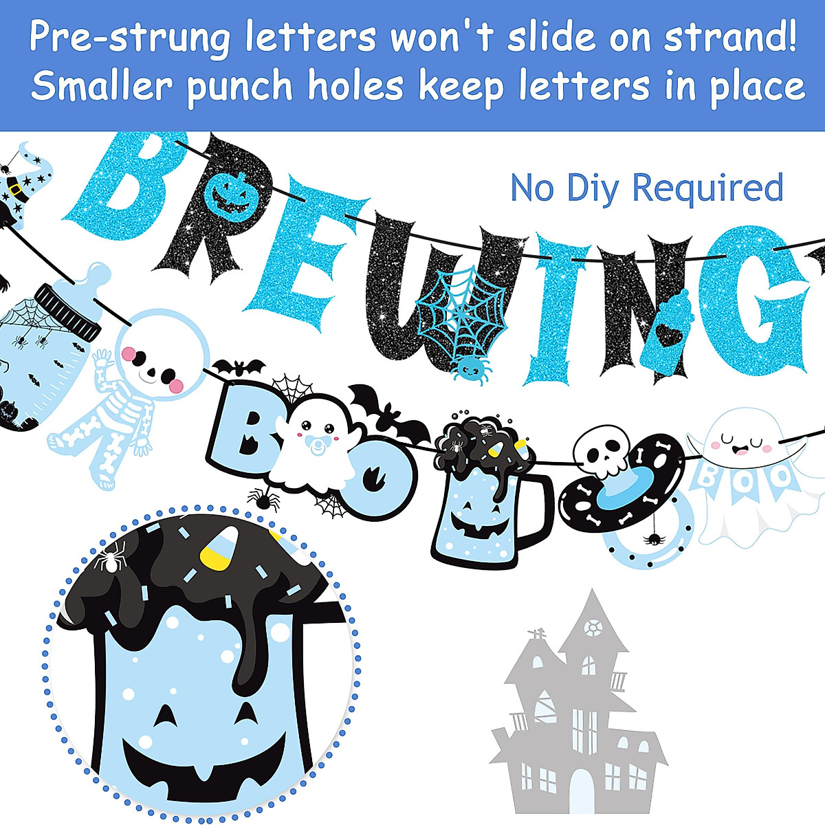 Halloween A Baby Is Brewing Banner Halloween Baby Shower Party Decorations 3pcs Blue and Black A Baby Is Brewing Banners for Boy Halloween Party Spooky Ghost Boo Theme Party Pumpkin Bat Witch Theme Baby Shower Supplies