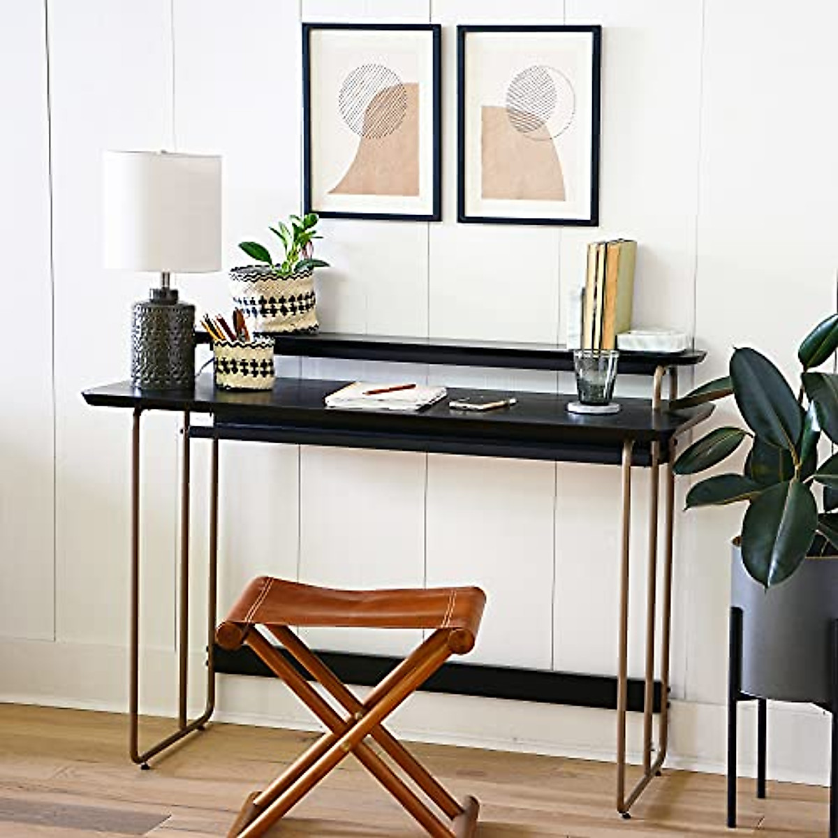 Main + Mesa Woven Jute Baskets with Liner, Black/Cream, Set of 2 Sizes