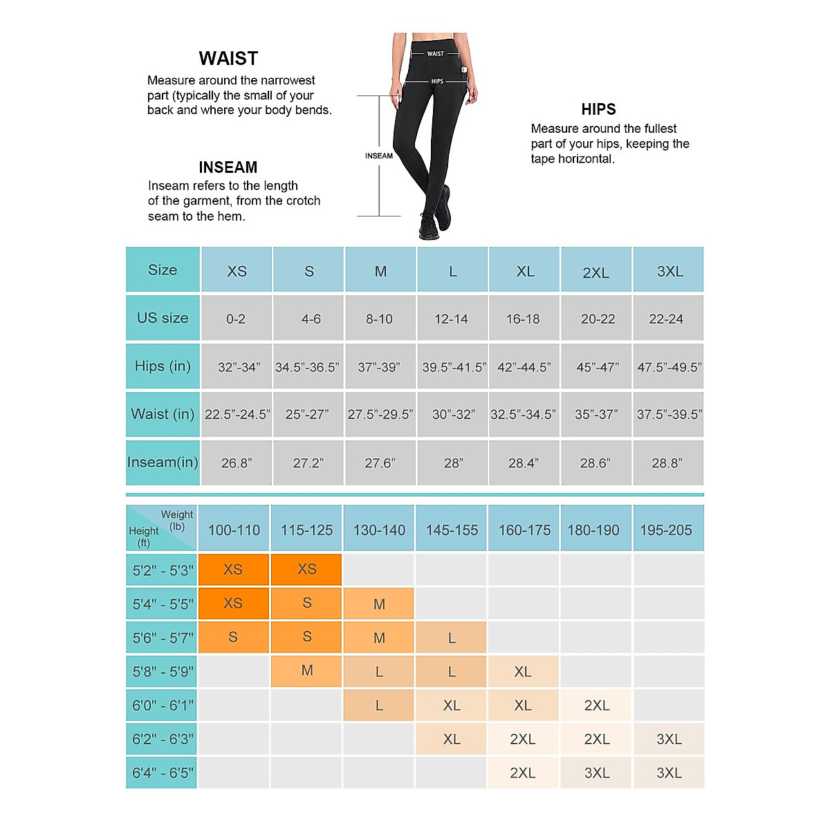 BALEAF Women's Fleece Lined Leggings Water Resistant Winter Clothes Running Tights Cold Weather Hiking Pants Zip Pockets Black L
