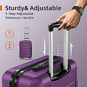 SHOWKOO Luggage Sets Expandable PC+ABS Durable Suitcase Sets Double Wheels TSA Lock 4 Piece Luggage Set Purple