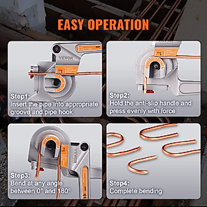 VEVOR Tube Bender, 1/2 inch Pipe Bending Capacity 180 Degrees Manual Bending, for Aluminum and Stainless Steel Pipes in HVAC, Heating Pipe System
