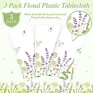 3 Pack Spring Floral Tablecloth, Summer Wildflower Plastic Table Cover for Rectangle Tables, Flower Holiday Disposable Table Cloth for Easter Birthday Picnic Wedding Tea Party Decorations, 54×108 Inch