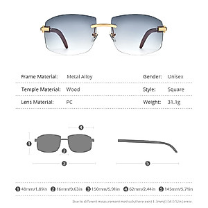 HEPIDEM 100% Really Buffalo Horn Sunglasses for Men,Rimless Square Buffs Sun Glasses (50259 Really Red Wood)